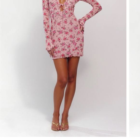 RESA | Dresses | Resa Pink Plunge Long Sleeve Bodycon Dress | Poshmark